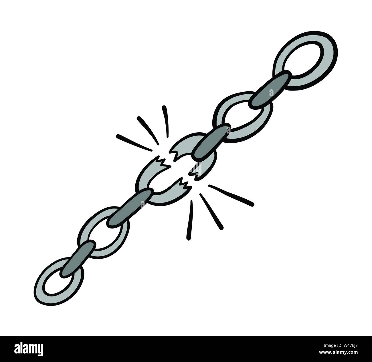 Vector hand-drawn illustration of chains are broken. Black outlines and ...