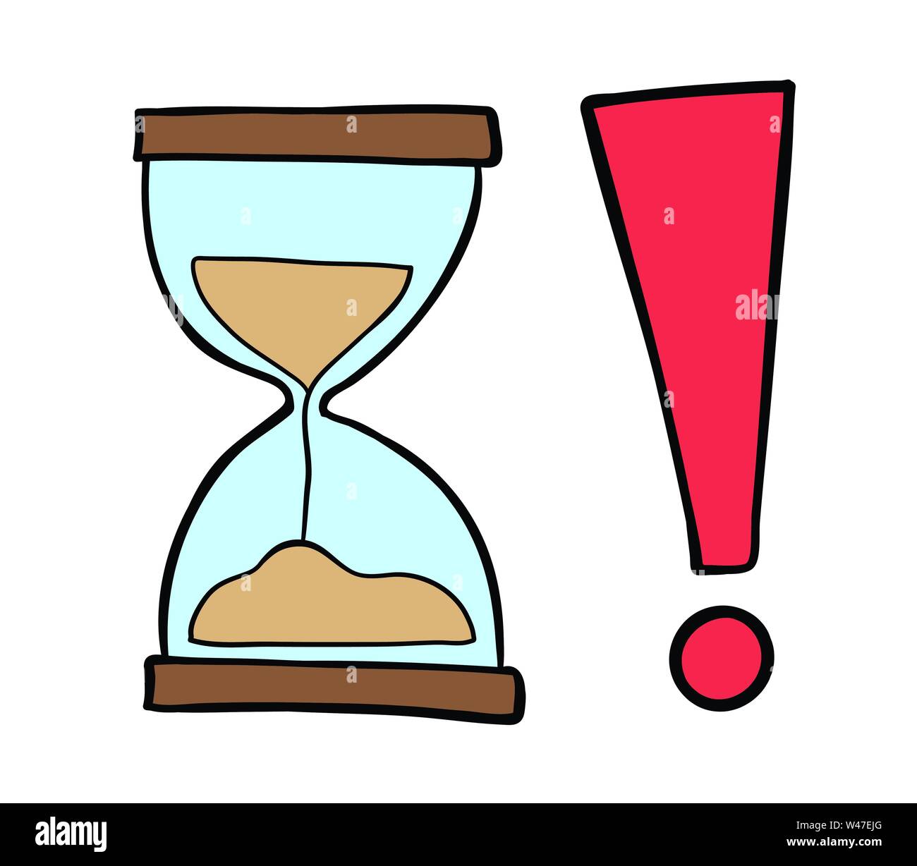 Vector hand-drawn illustration of sand watch with exclamation mark ...