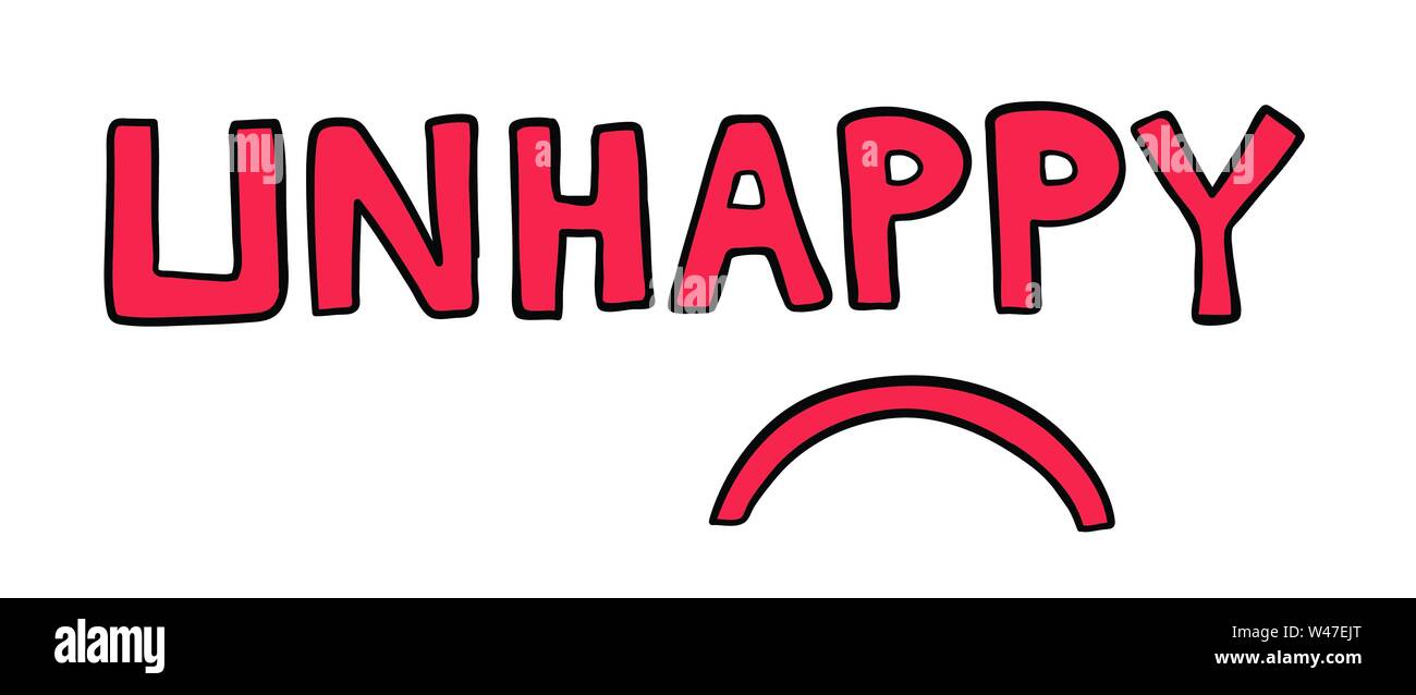 Vector hand-drawn illustration of unhappy word with sulking mouth ...