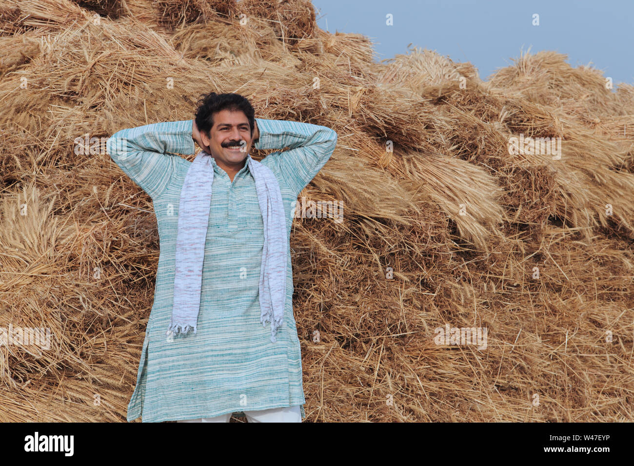 Farmer standing in a harvested crop field Stock Photo - Alamy
