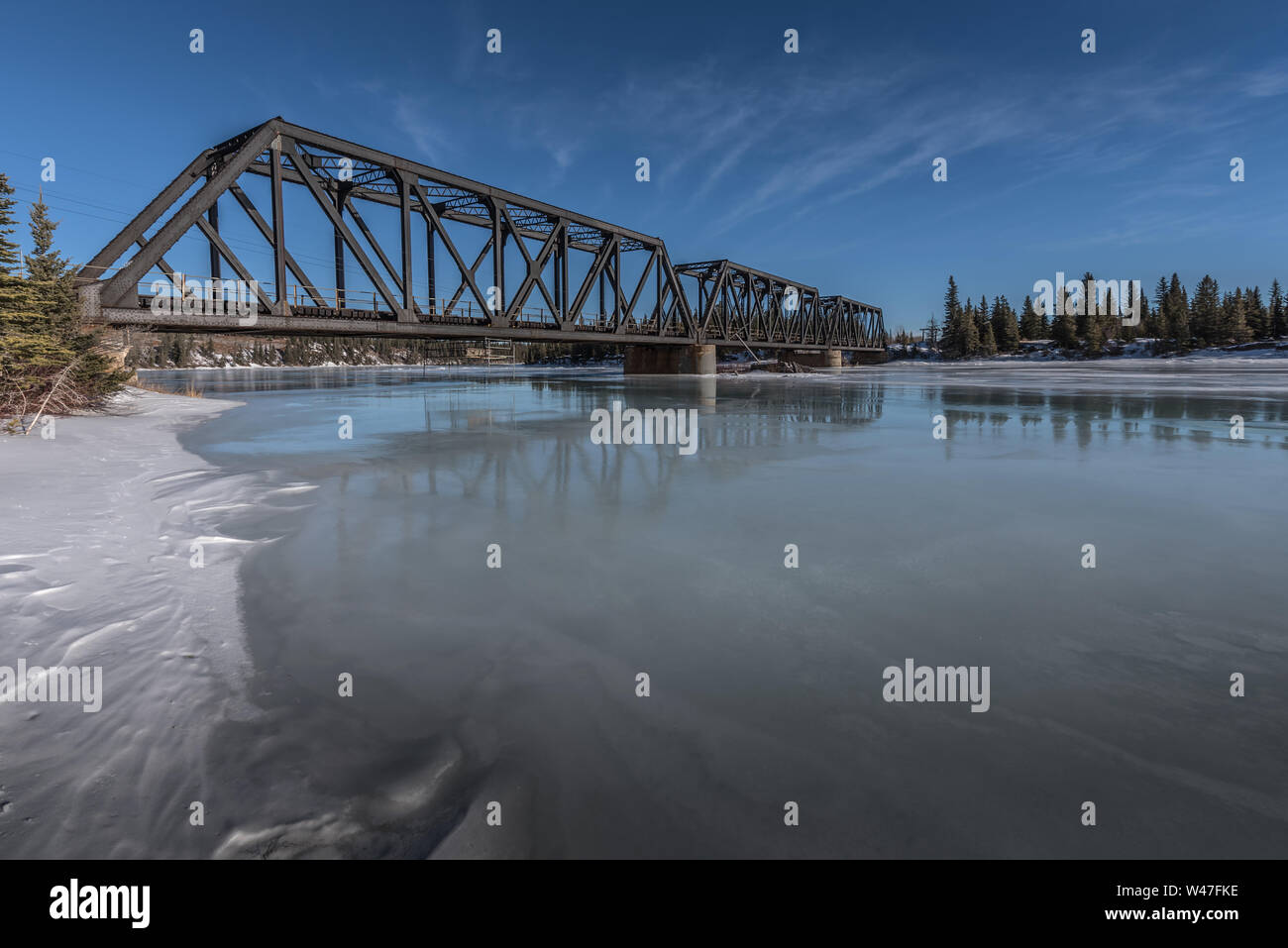 Steel Truss Train Bridge across the Bow River near Exshaw, Alberta ...
