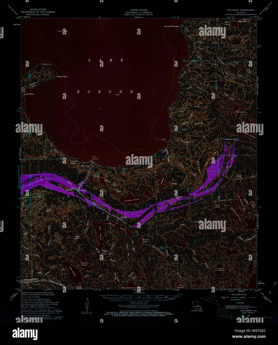 USGS TOPO Map Louisiana LA Yscloskey 335134 1957 62500 Inverted Stock ...