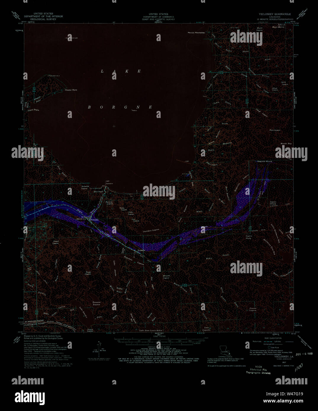 USGS TOPO Map Louisiana LA Yscloskey 335136 1957 62500 Inverted Stock ...