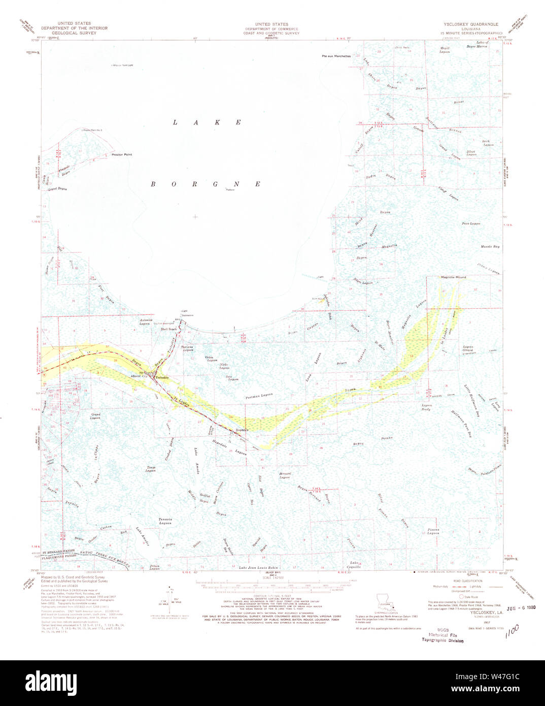 USGS TOPO Map Louisiana LA Yscloskey 335136 1957 62500 Stock Photo - Alamy