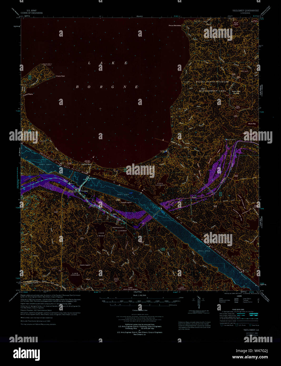 USGS TOPO Map Louisiana LA Yscloskey 335137 1969 62500 Inverted Stock ...