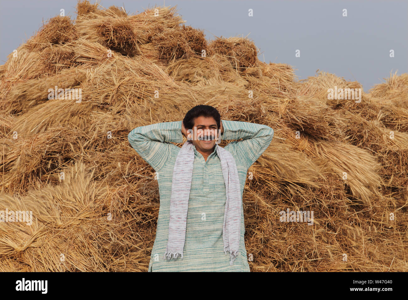 Farmer standing in a harvested crop field Stock Photo - Alamy