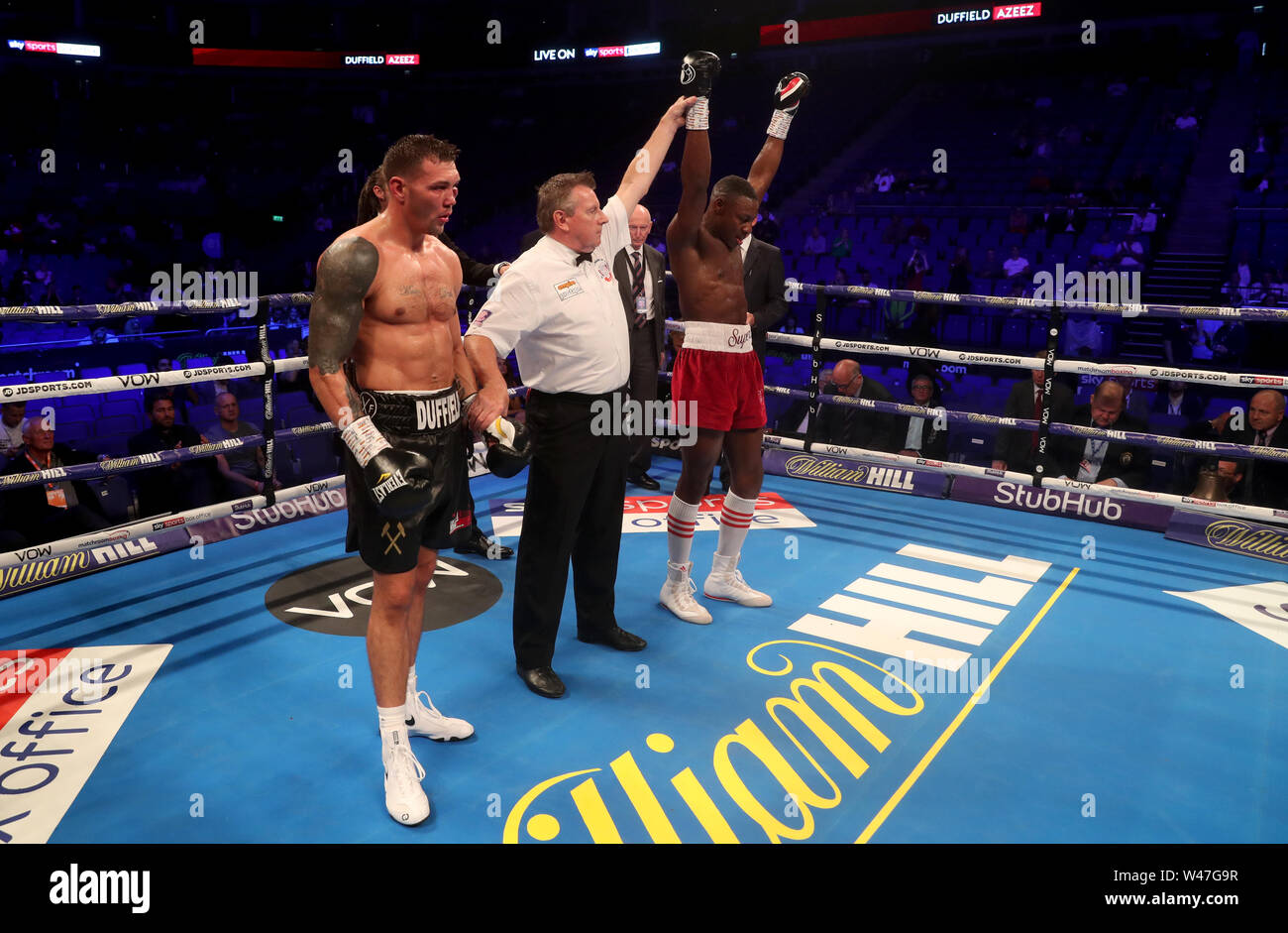 Dan Azeez celebrates victory over Charlie Duffield during their fight ...