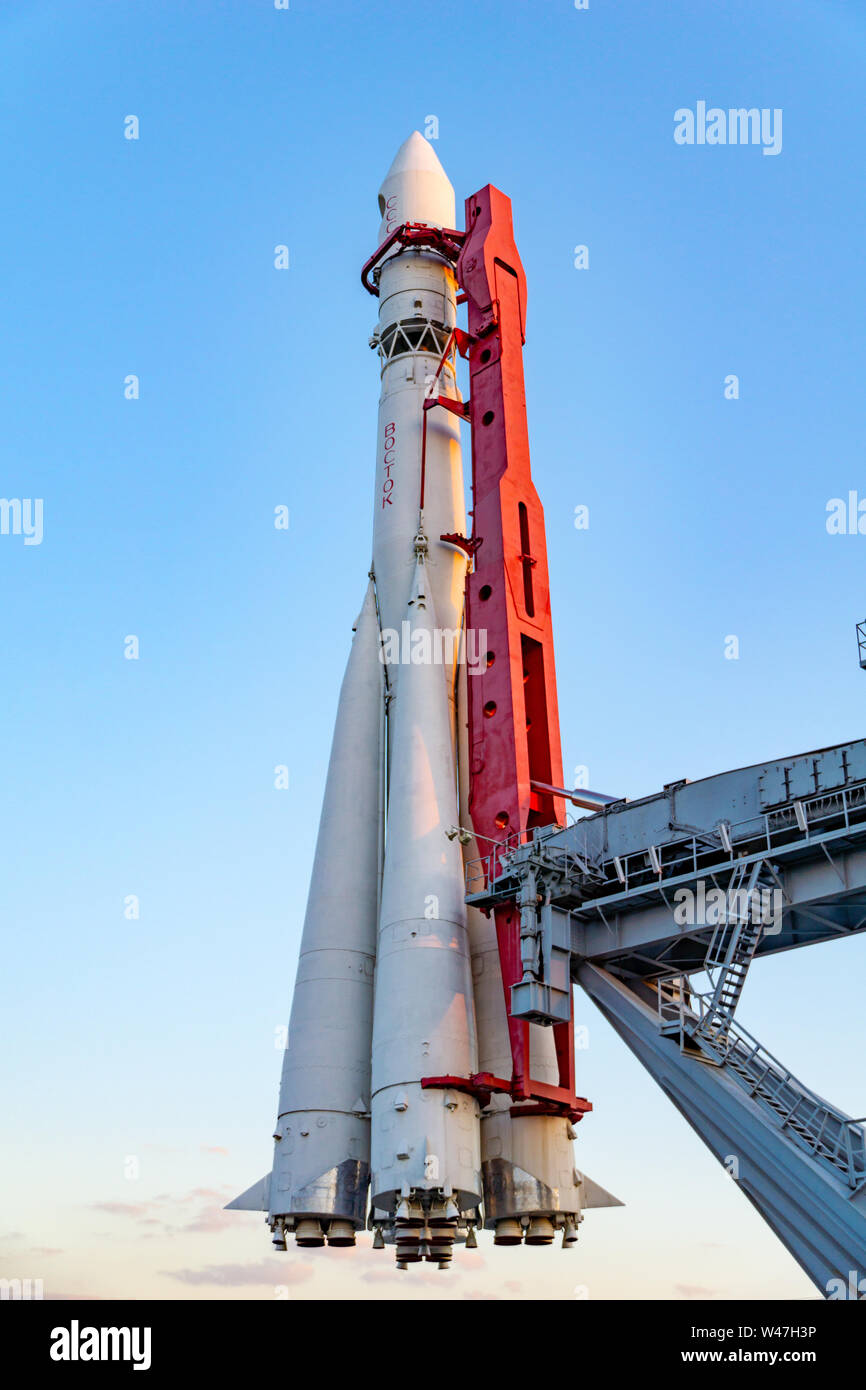Scale reproduction of Vostok 1 rocket used by Yuri Gagarin in the first ...
