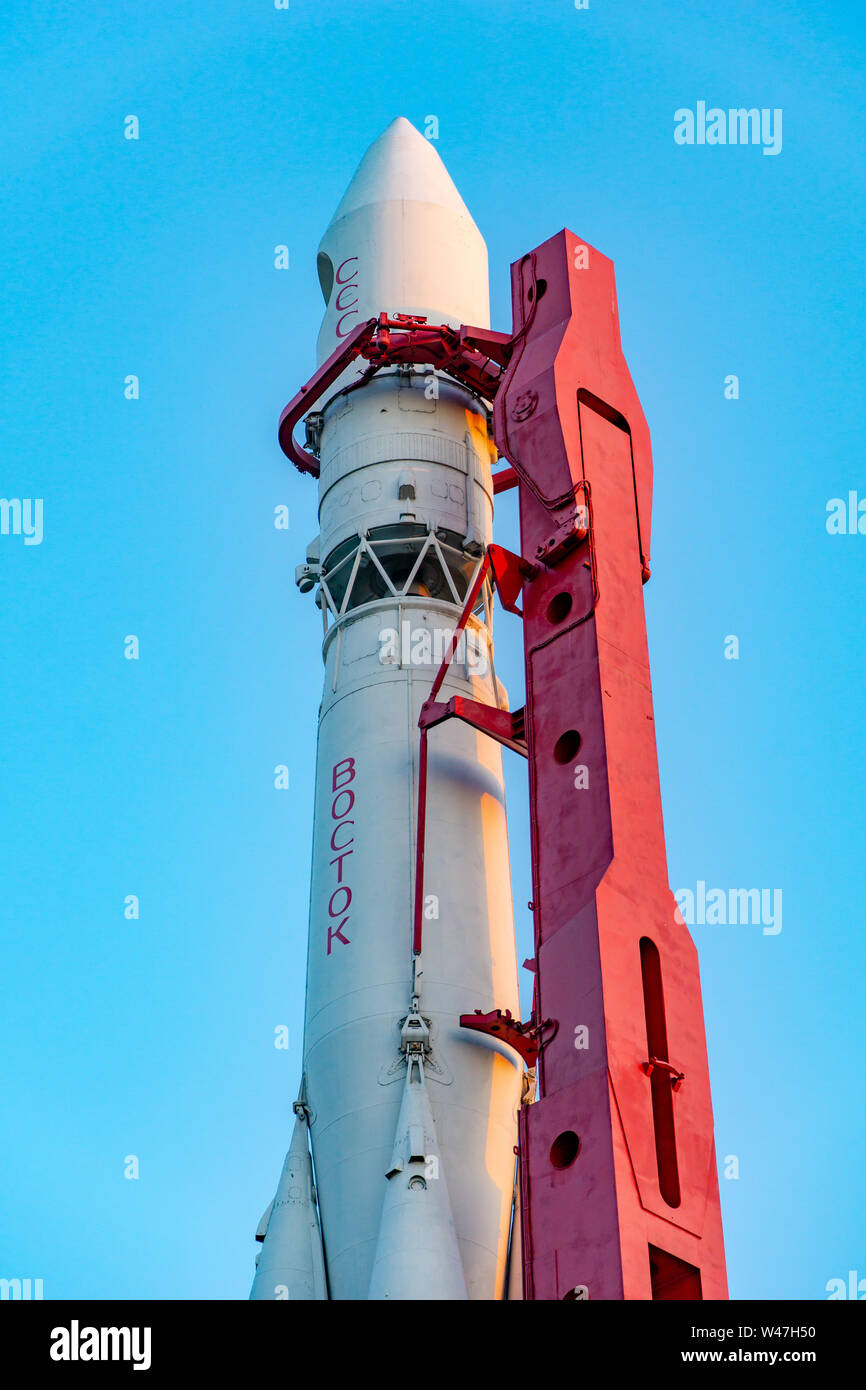Scale reproduction of Vostok 1 rocket used by Yuri Gagarin in the first ...