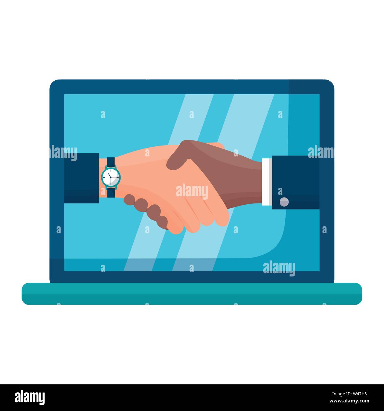 handshake people laptop computer flat design Stock Vector Image & Art ...