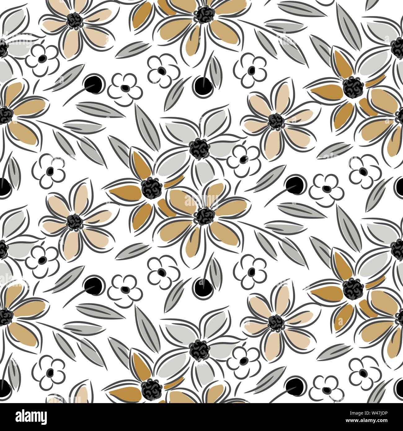 Flowers vintage handdrawn sand colors seamless vector pattern Stock ...