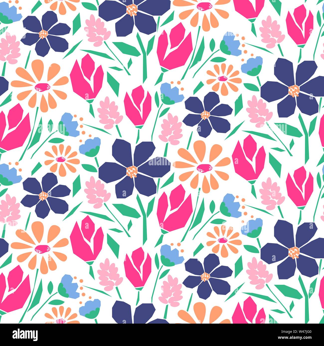 Cutout style flowers seamless vector pattern Stock Vector Image & Art ...