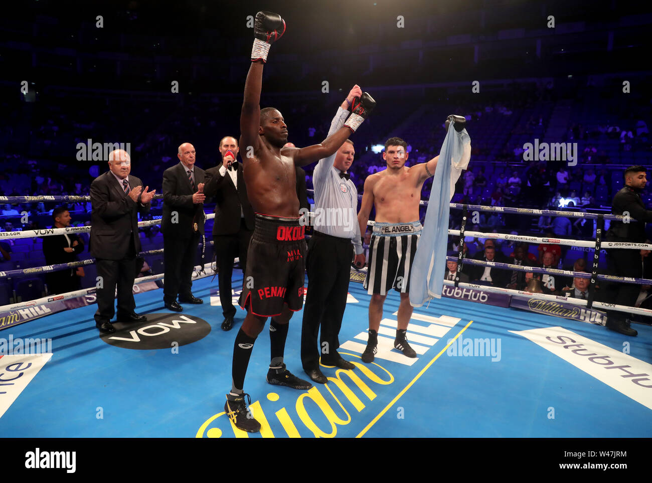 Lawrence Okolie celebrates victory over opponent Mariano Angel Gudino ...