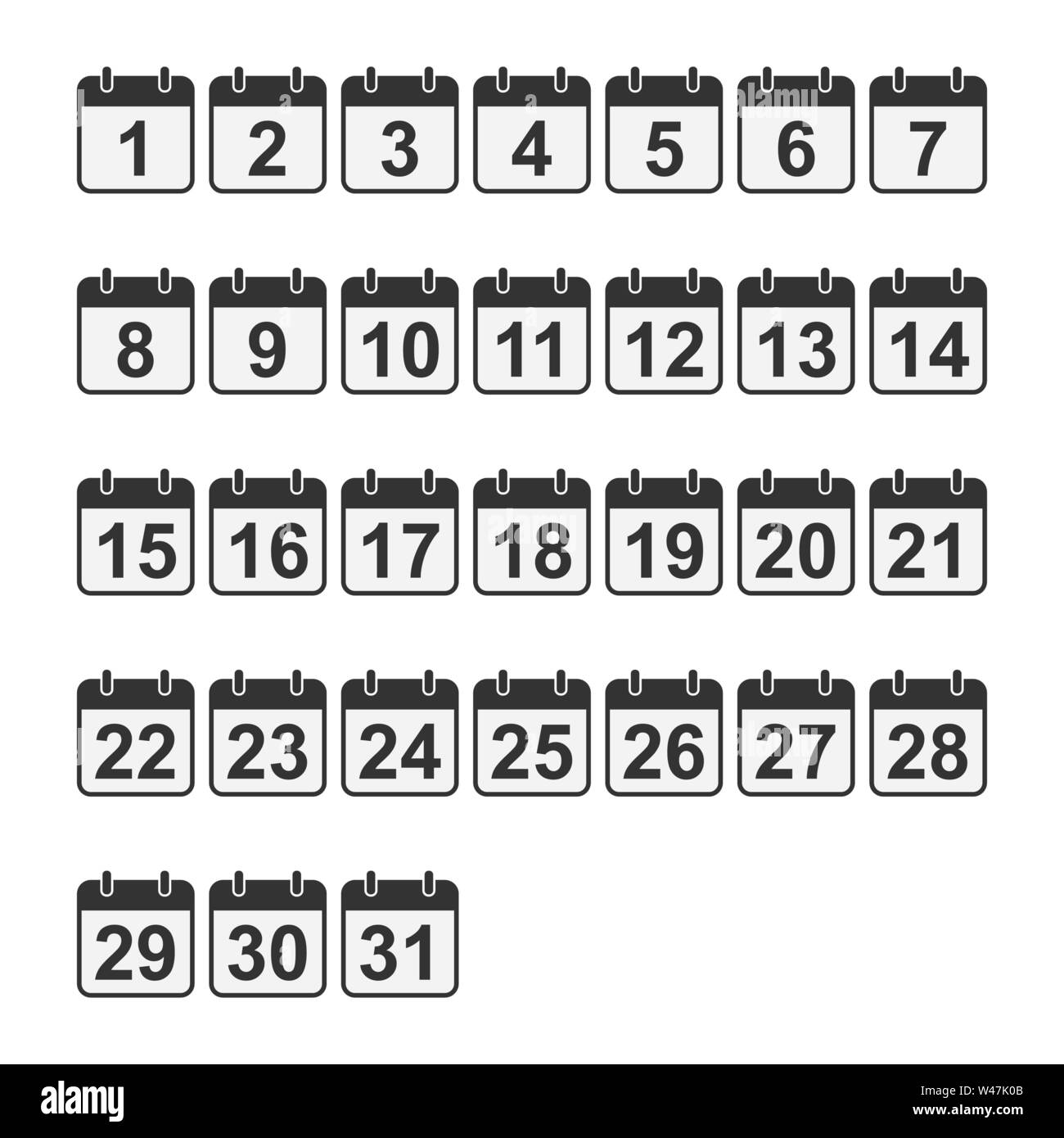 set of calendar numbers on a square basis. Flat design for decoration ...