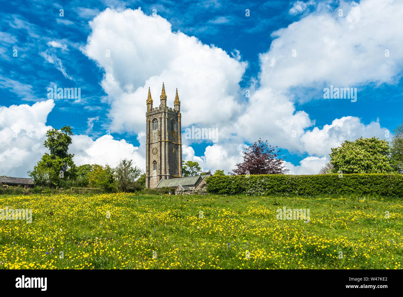 St Pancras Church at Widecombe in the Moor village in Dartmoor National ...