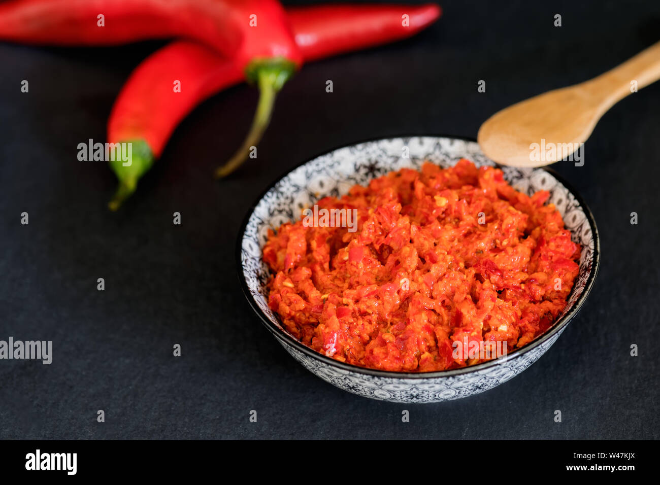 Traditional Maghrebi hot chili pepper sauce harissa on a stone ...