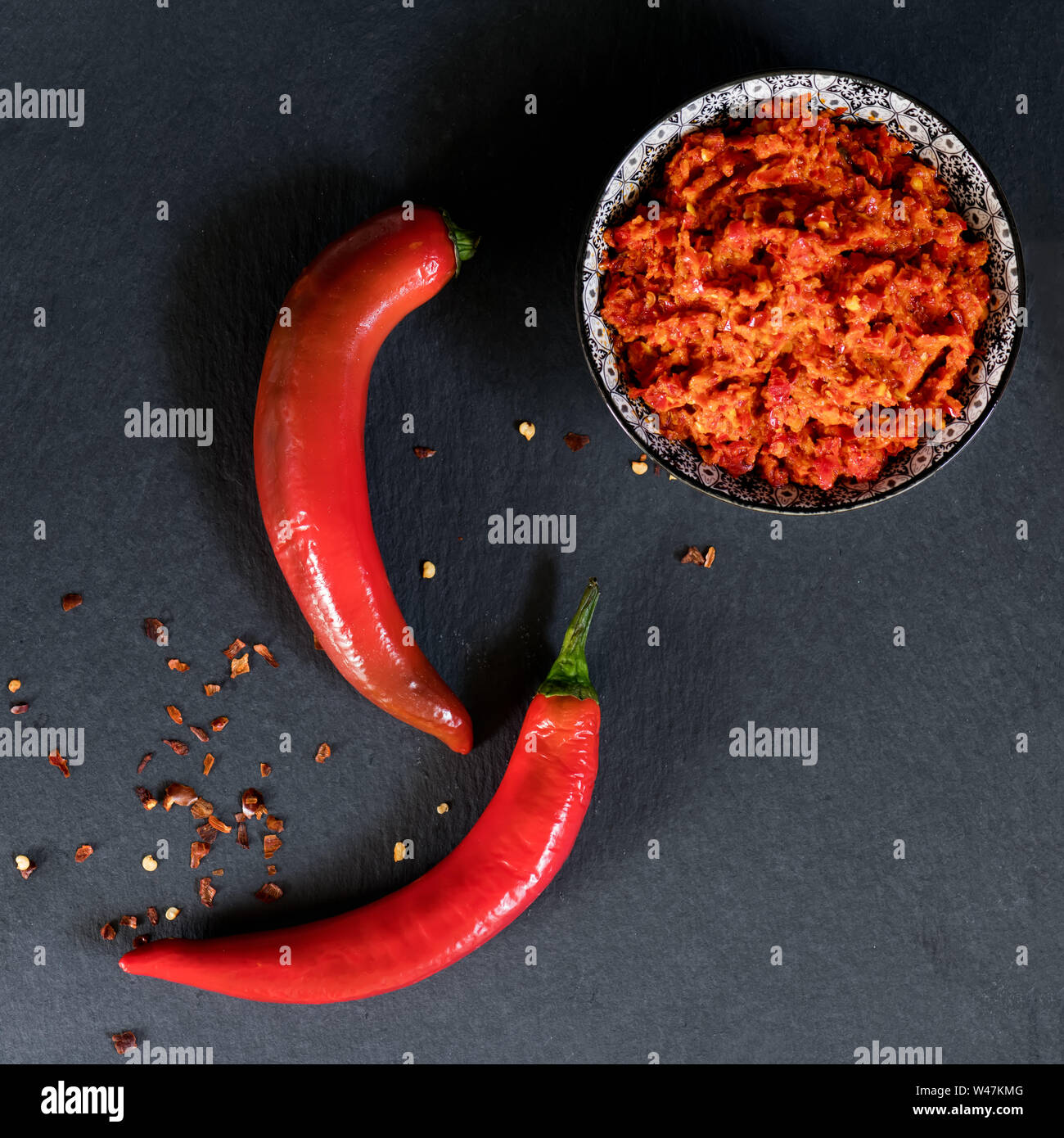 Traditional Maghrebi hot chili pepper sauce harissa on a stone ...