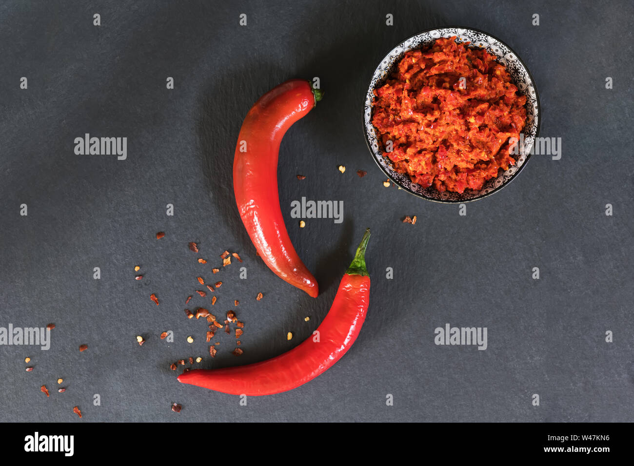 Traditional Maghrebi hot chili pepper sauce harissa on a stone ...