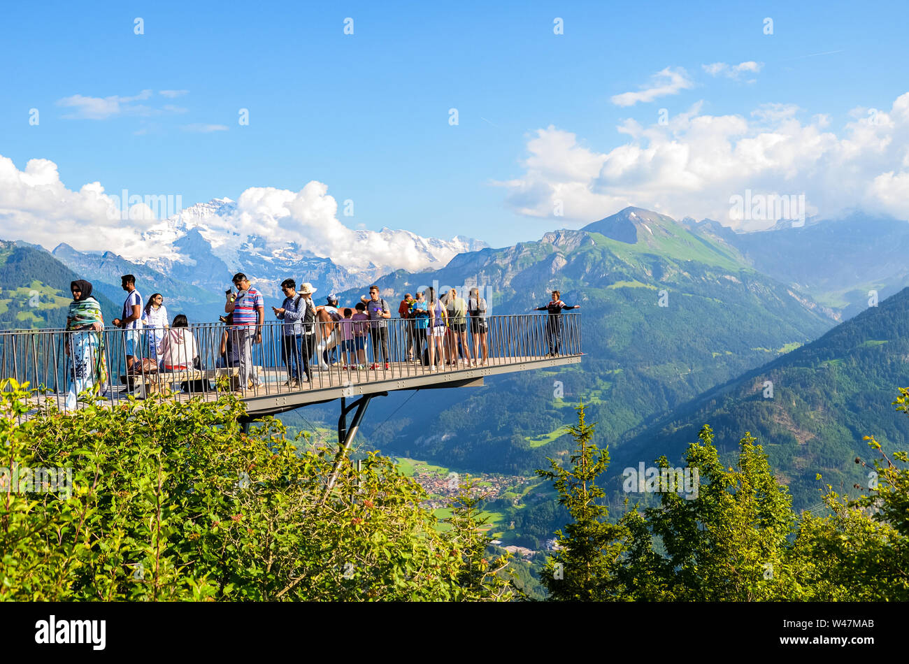 Harder Kulm, Interlaken, Switzerland - July 16 2019: Tourists taking ...