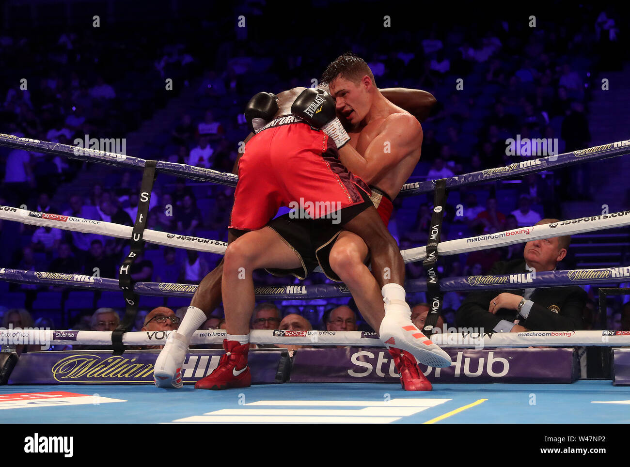 Chris Billam-Smith (right) and Richard Riakporhe in action in the WBA ...