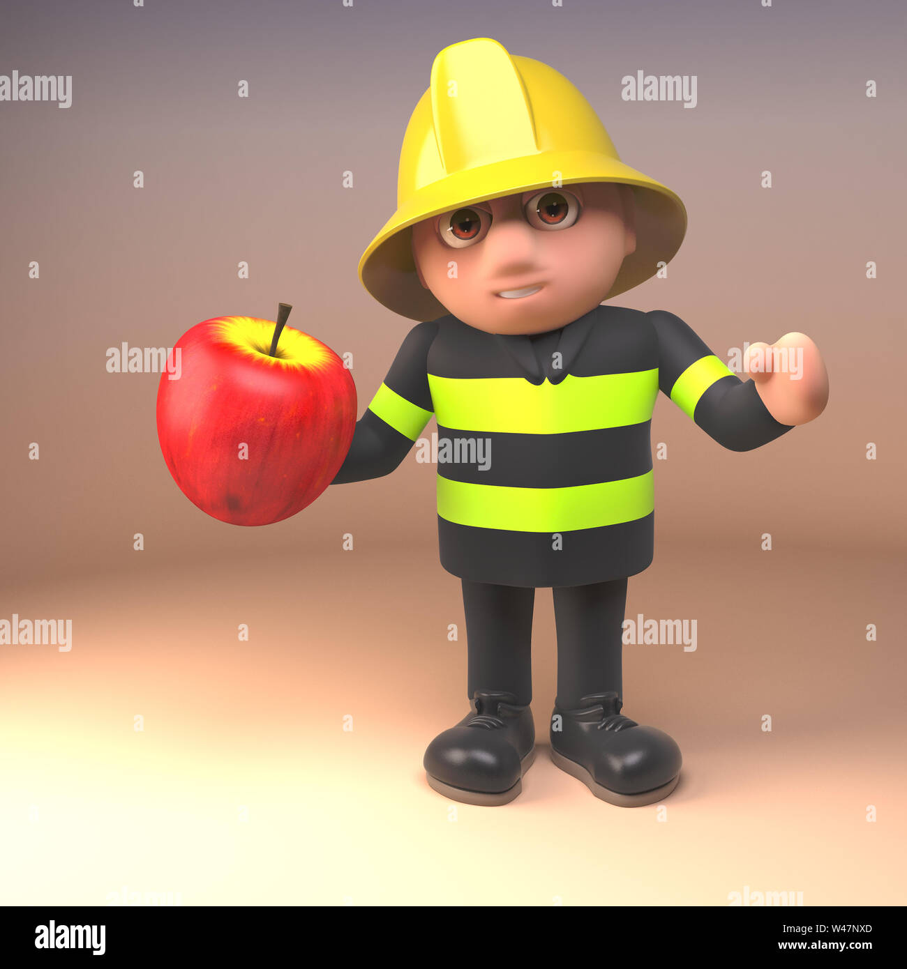 Cartoon fireman firefighter character in high visibility clothing ...