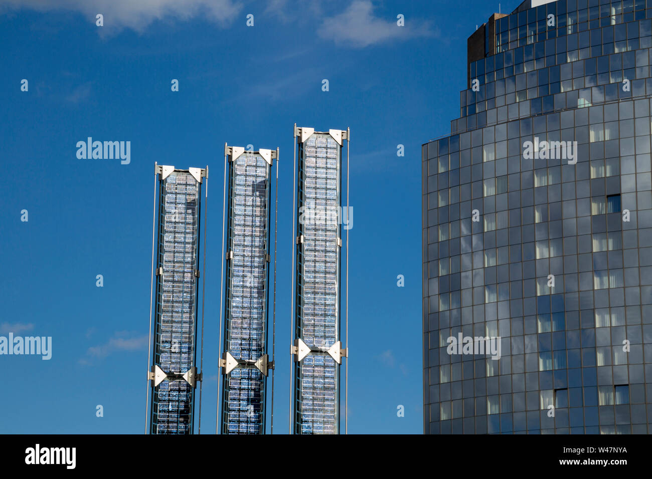 Polycrystalline sillicon photovoltaic solar panel, building in the ...