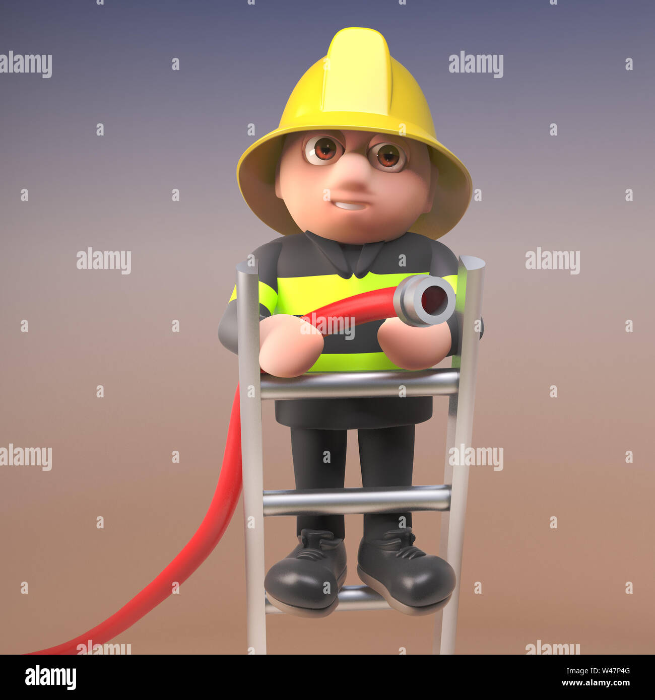 Brave firefighter fireman character in high visibility clothing ...