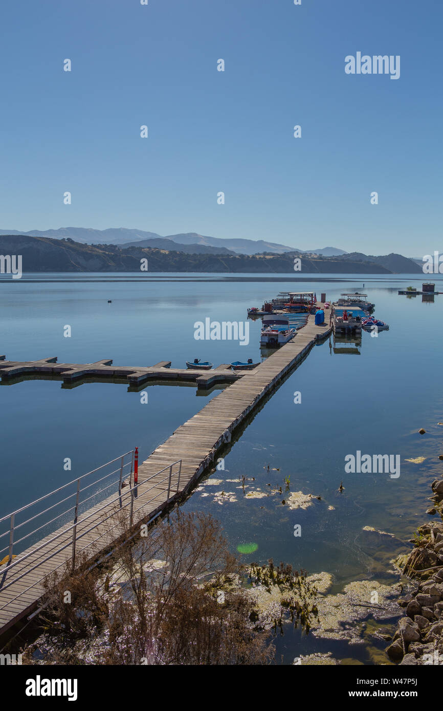 Wood boat jetty at Lake Cachuma in Santa Barbara County, California ...