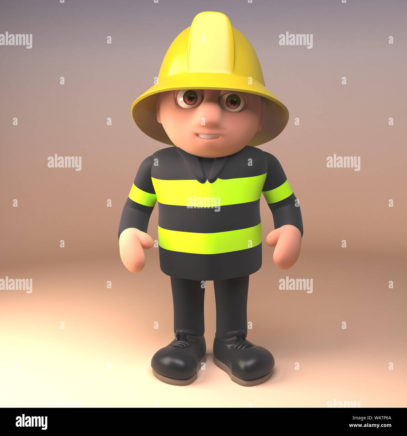 3d firefighter fireman character standing prepared for any emergency ...