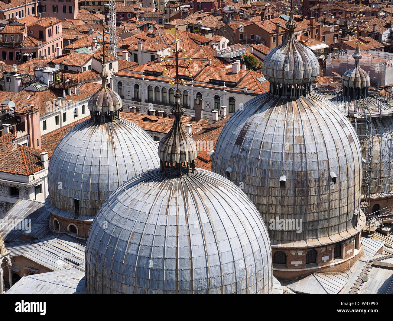 Looking over the roofs of Venice, aerial view from the Campanile Stock ...