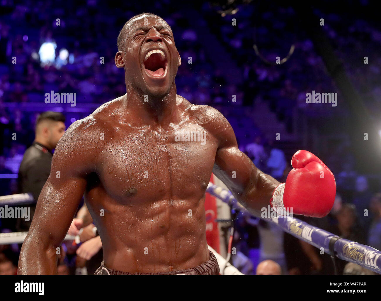 Richard Riakporhe celebrates victory against Chris Billam-Smith in the ...