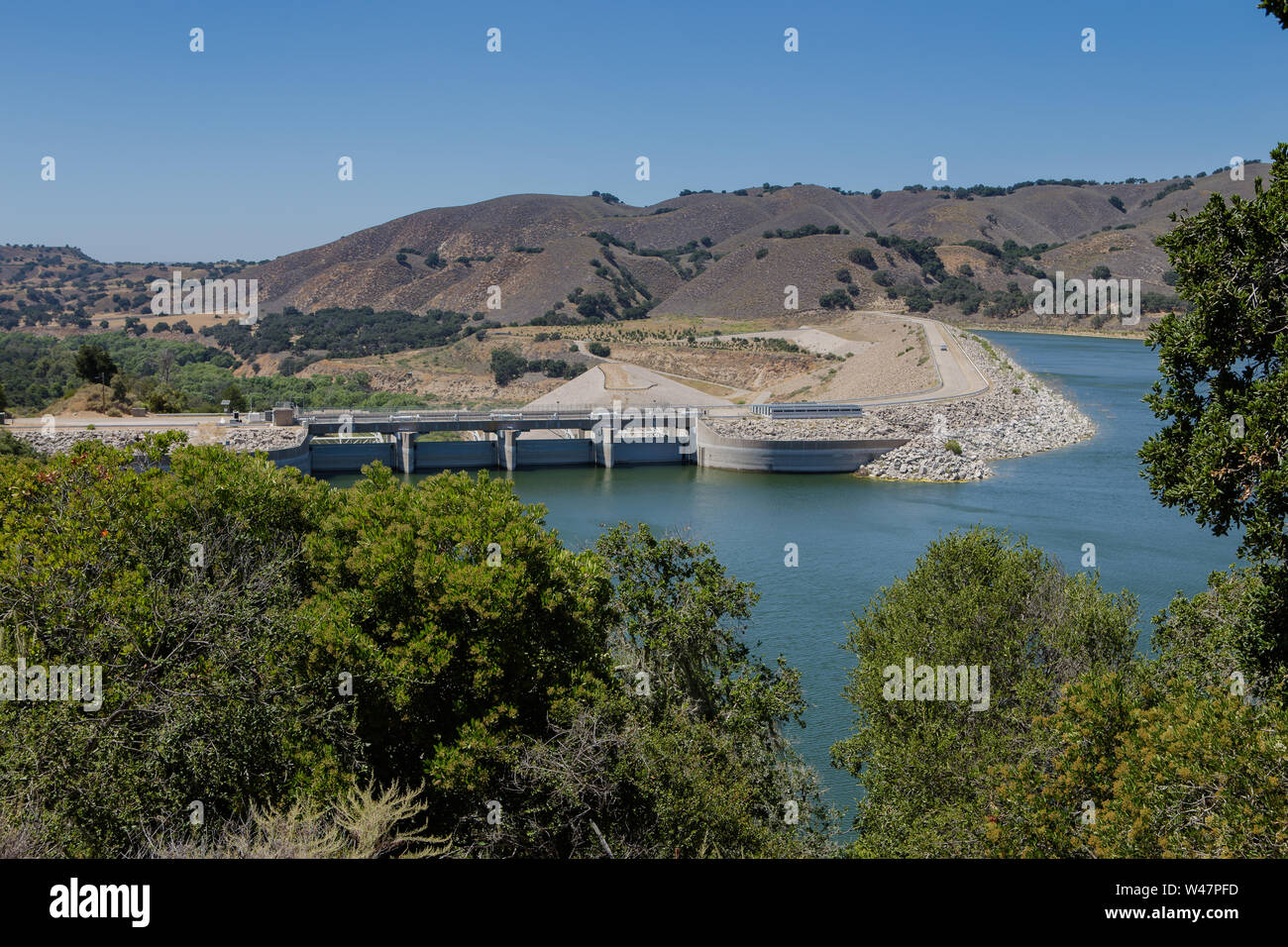 The Bradbury earthen Dam across the Santa Ynez river just off highway ...