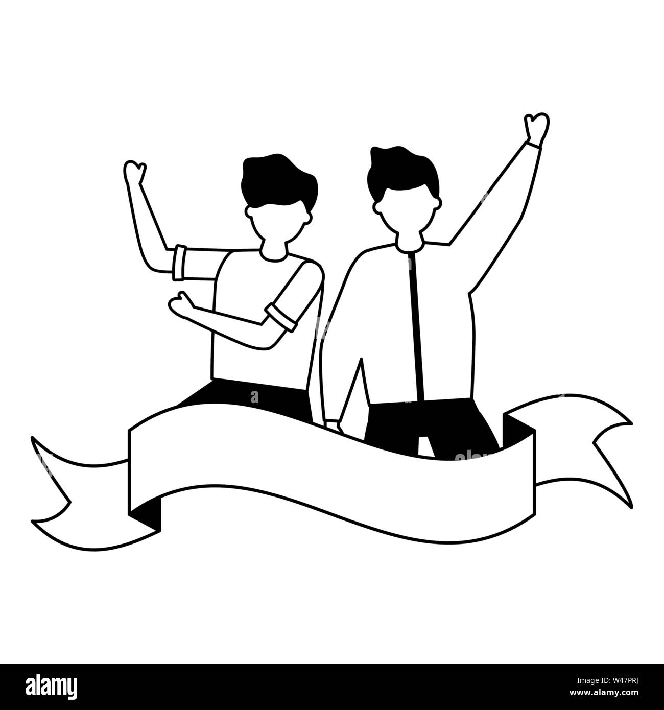 celebrating men young happy characters ribbon Stock Vector Image & Art ...