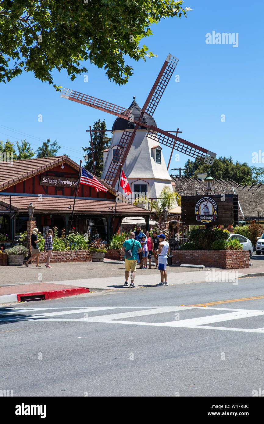 Tourists pose for pictures outside the Solvang Brewing company ...
