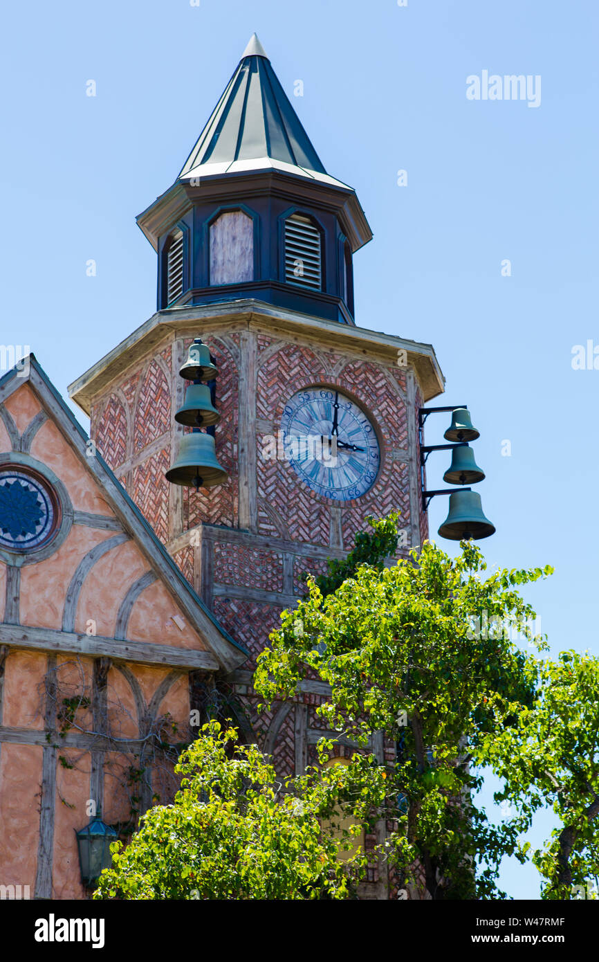 A street scene with a decorative Clock tower in the Danish American ...