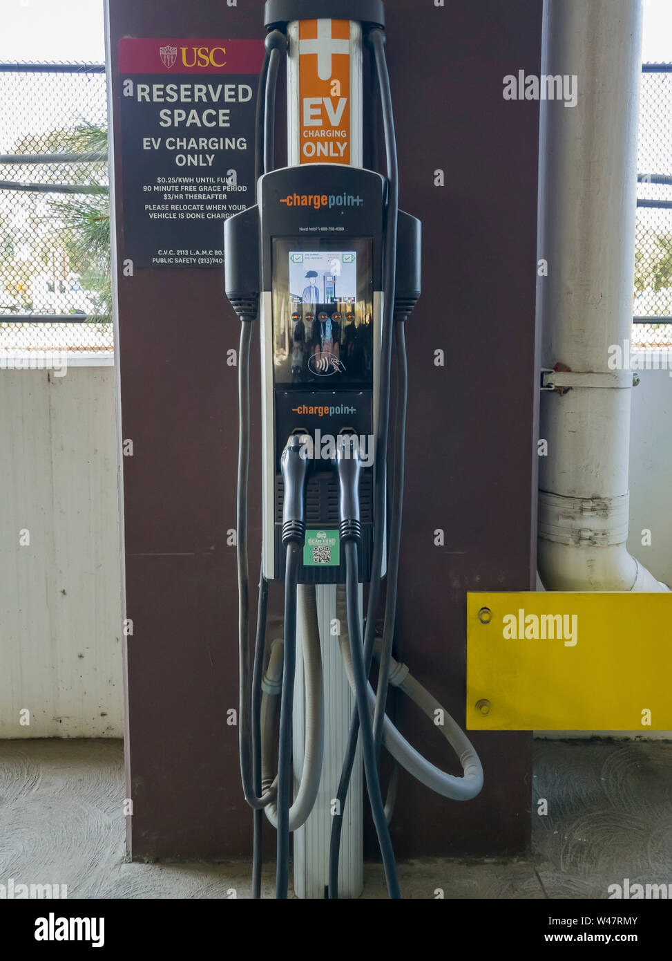 Los Angeles, JUL 4: The Charge Point charge station inside the USC ...