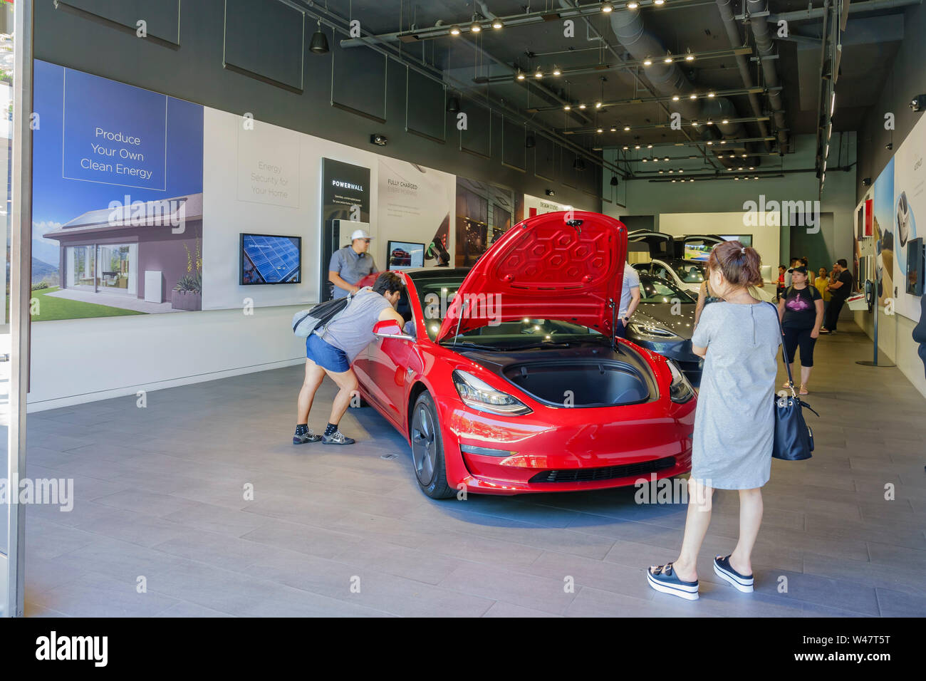 Glendale, JUN 30: Interior view of the famous Tesla store in Americana ...