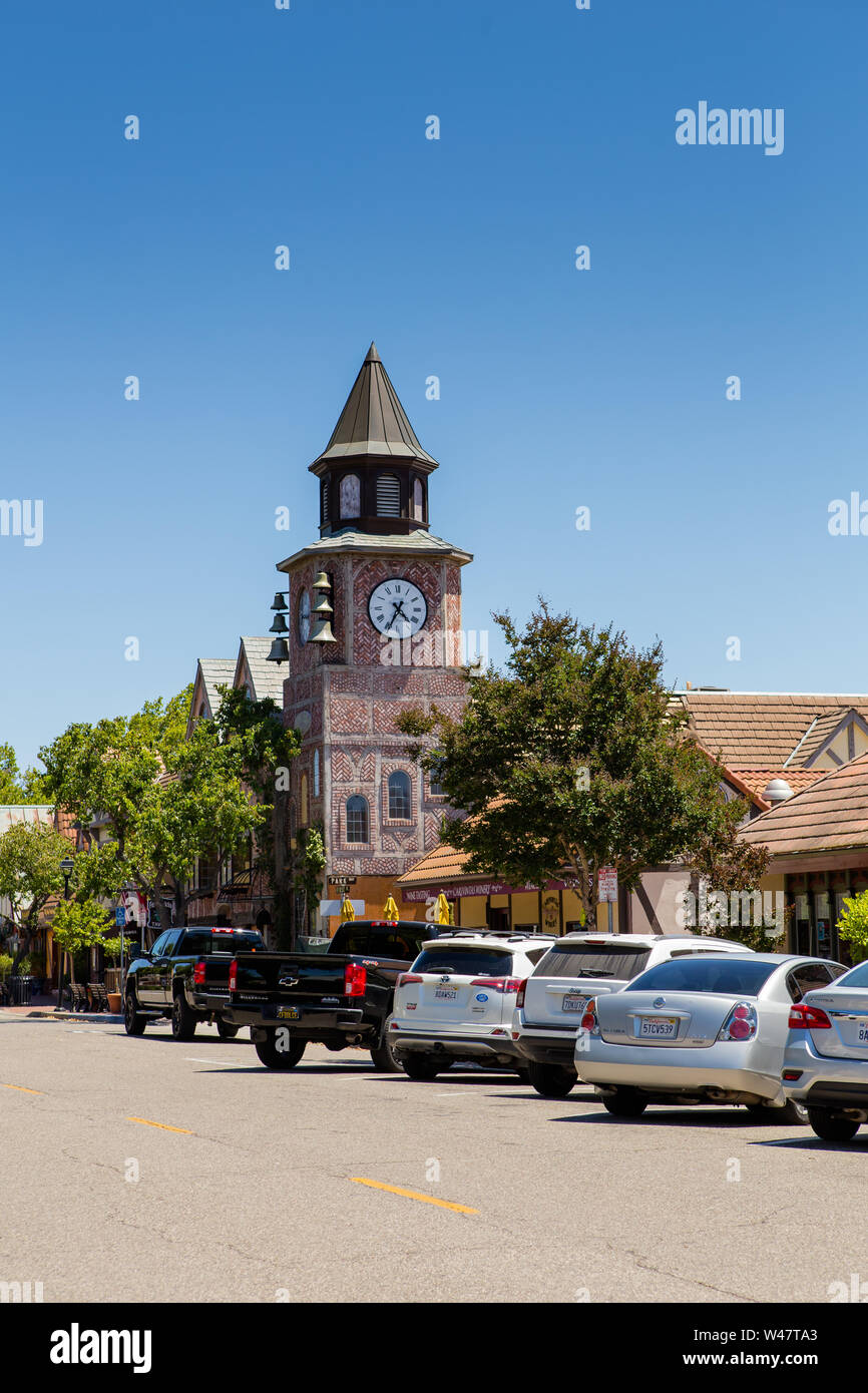 A street scene with a decorative Clock tower in the Danish American ...
