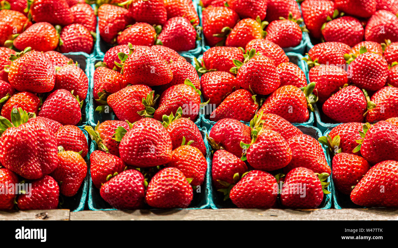 Flats of Fresh Strawberries in a fruit market Stock Photo - Alamy