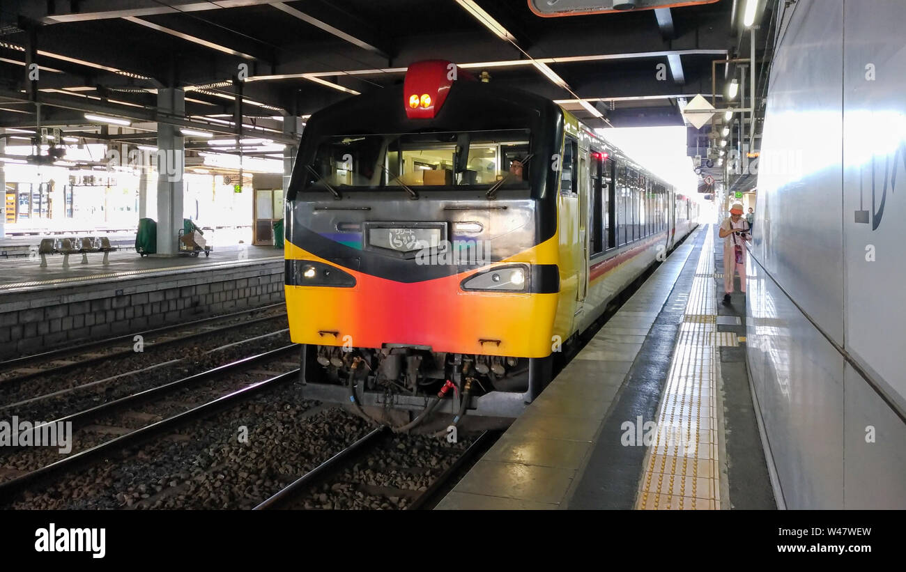 East Japan Railway Gono line Resort Shirakami sightseeing train in ...