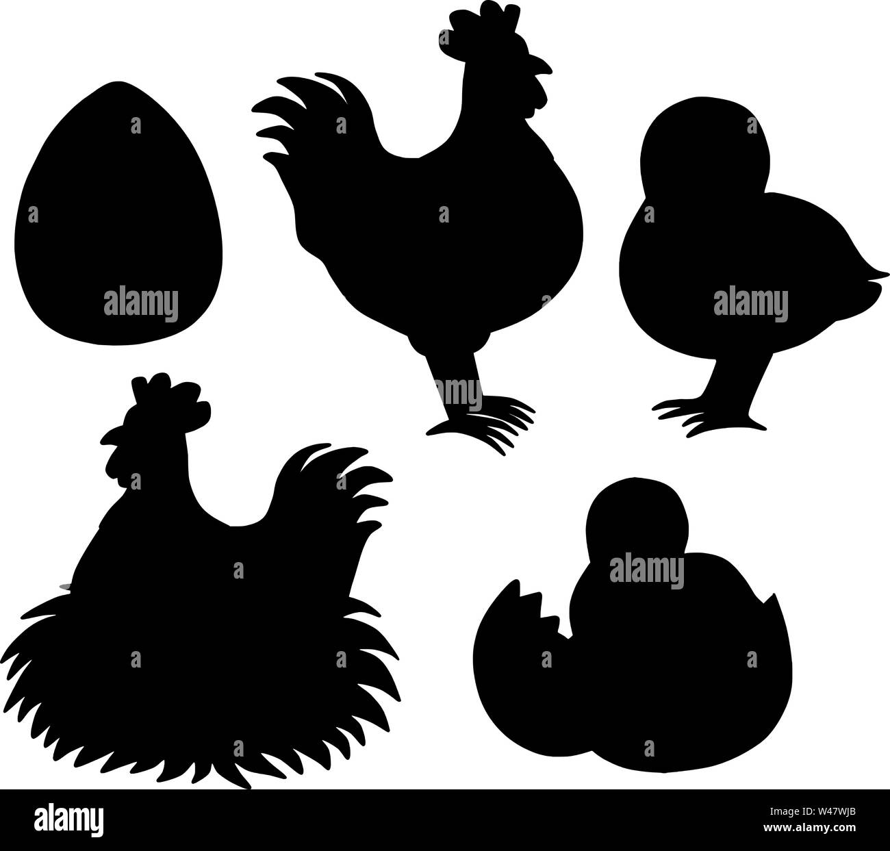 Chicken and Egg Silhouettes Farm Animal Vectors Stock Vector Image ...