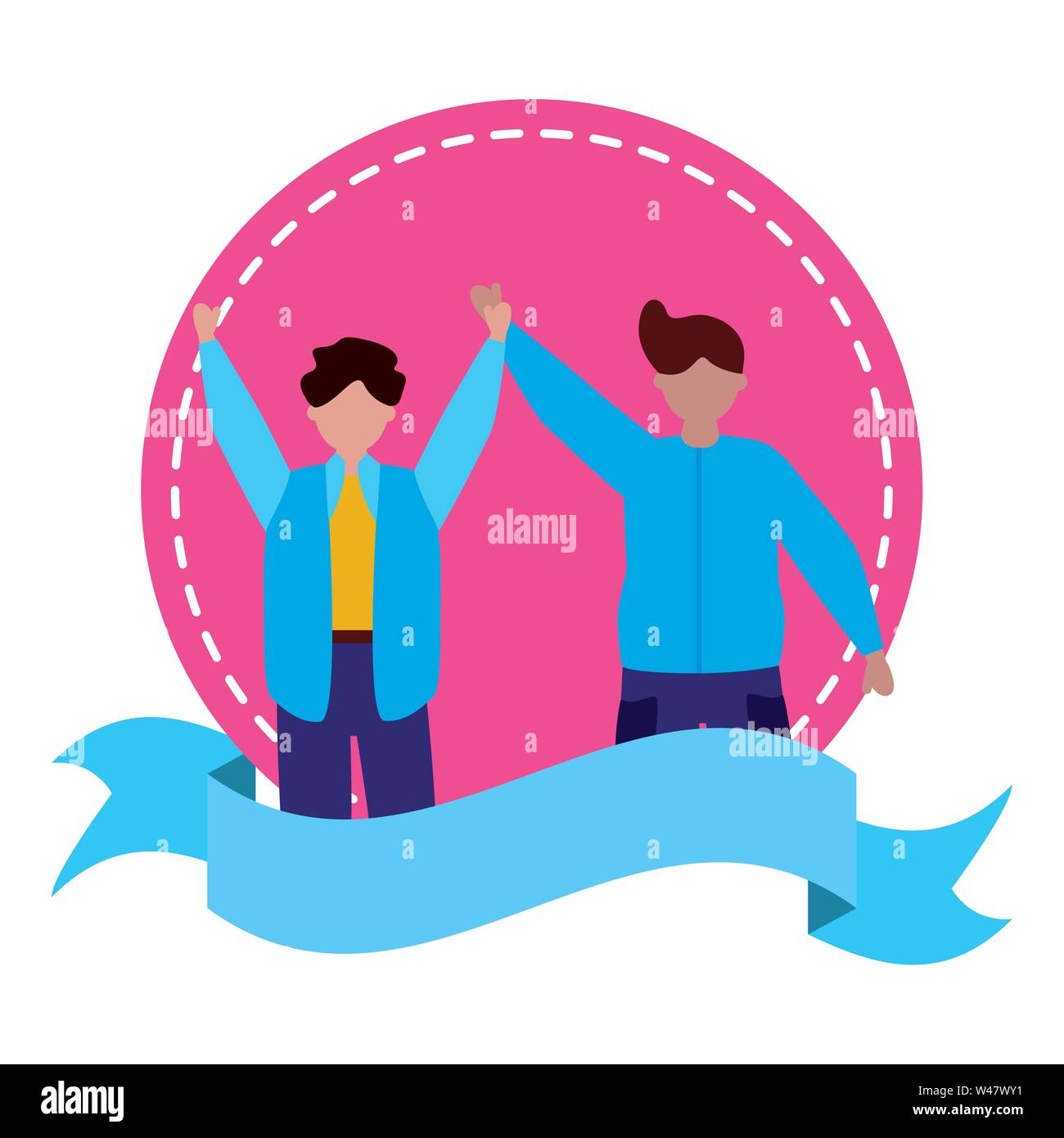 celebrating men young happy characters sticker Stock Vector Image & Art ...