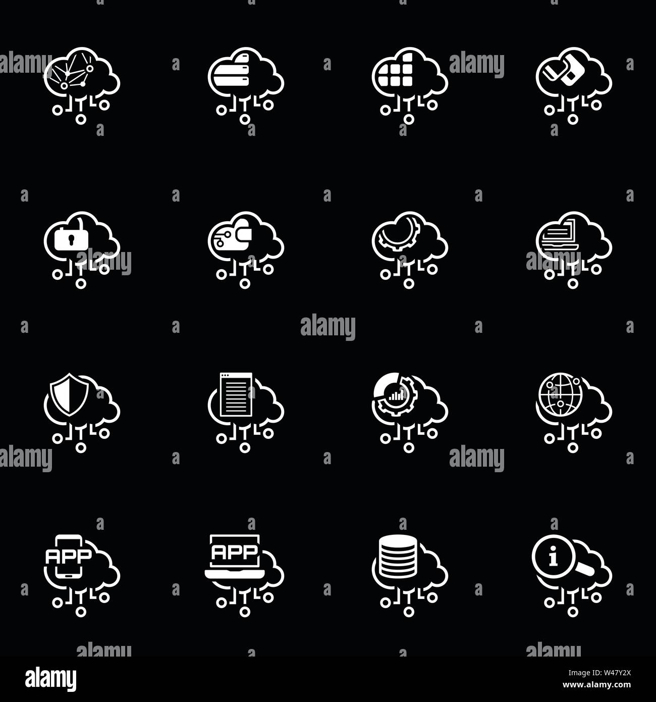 Simple Set Of Cloud Computing Related Vector Line Icons Stock Vector