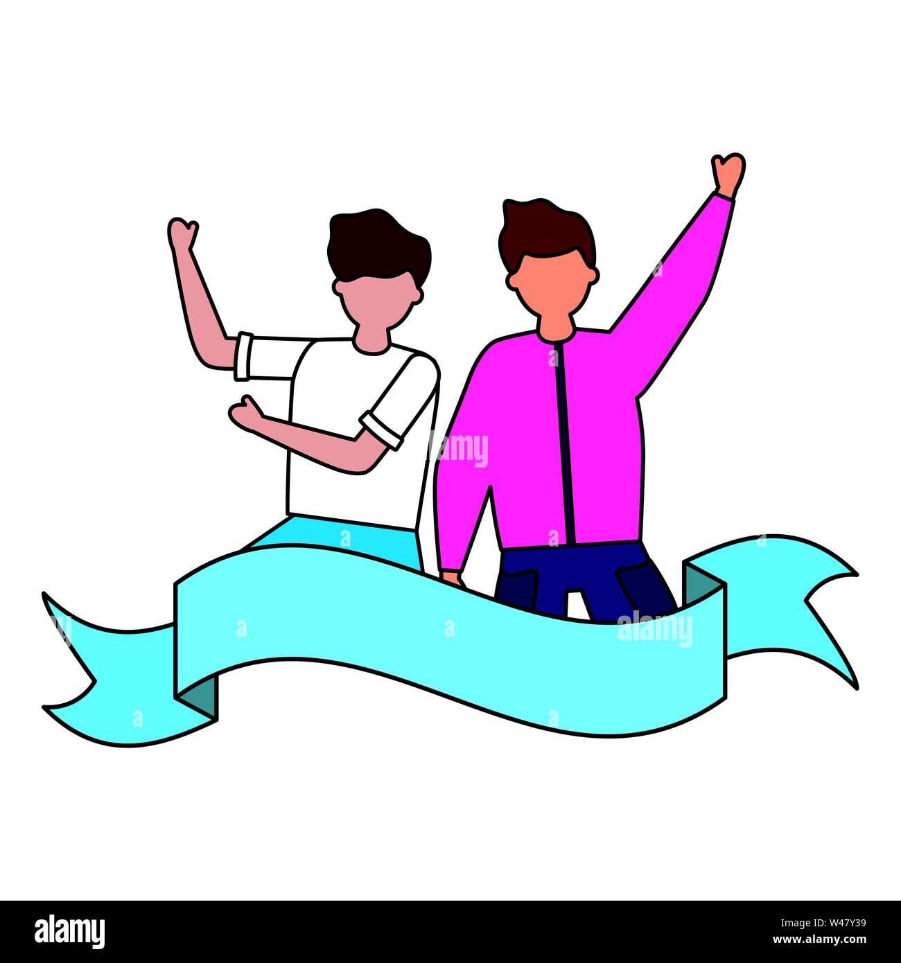 celebrating men young happy characters ribbon Stock Vector Image & Art ...