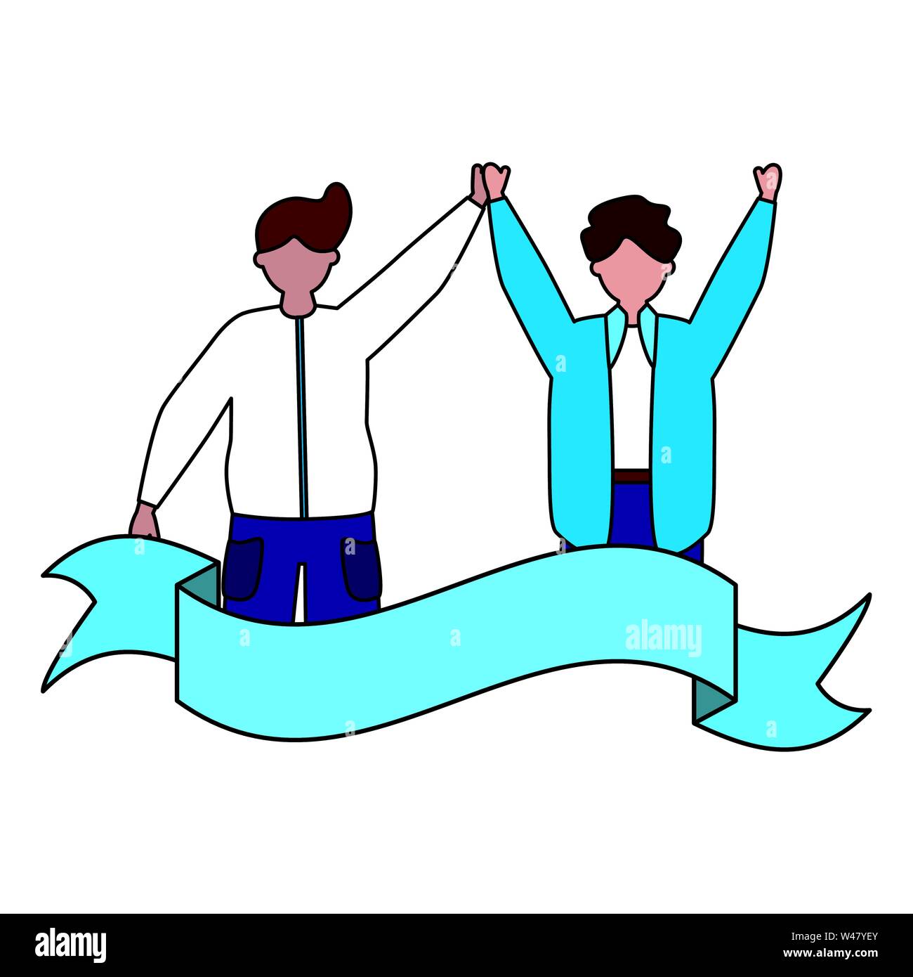 celebrating men young happy characters ribbon Stock Vector Image & Art ...