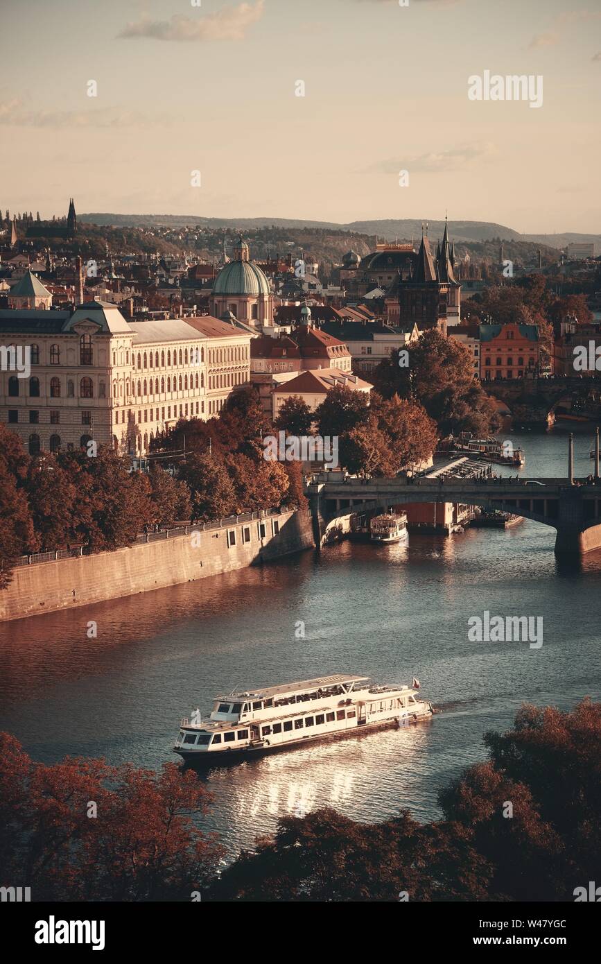 Prague skyline and bridge over river in Czech Republic Stock Photo - Alamy