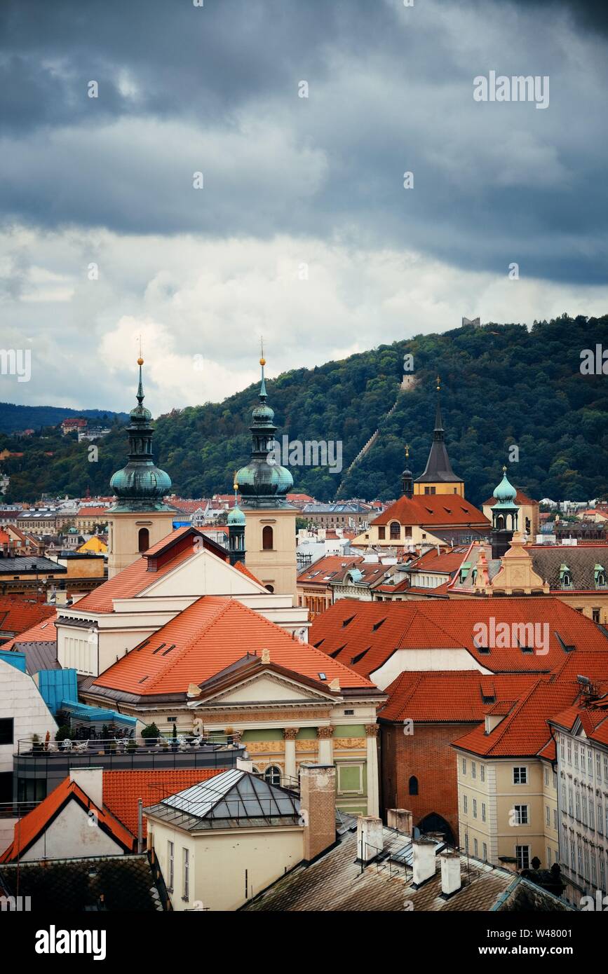Prague skyline rooftop view with historical buildings in Czech Republic ...