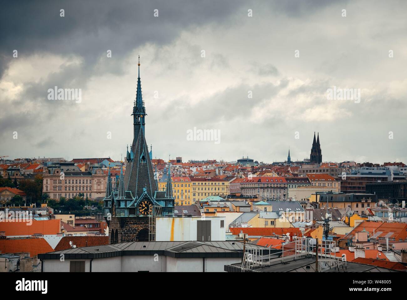 Prague skyline rooftop view with historical buildings in Czech Republic ...