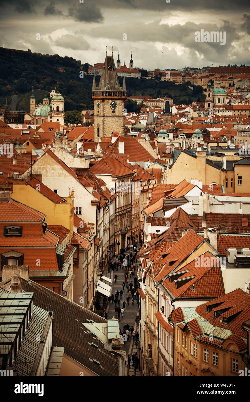 Prague skyline rooftop view with historical buildings in Czech Republic ...