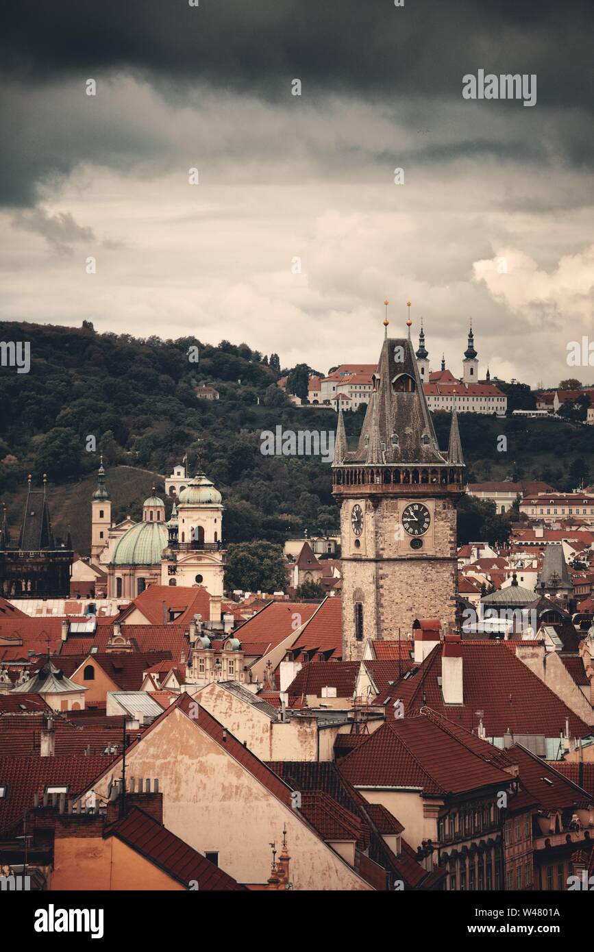 Prague skyline rooftop view with historical buildings in Czech Republic ...